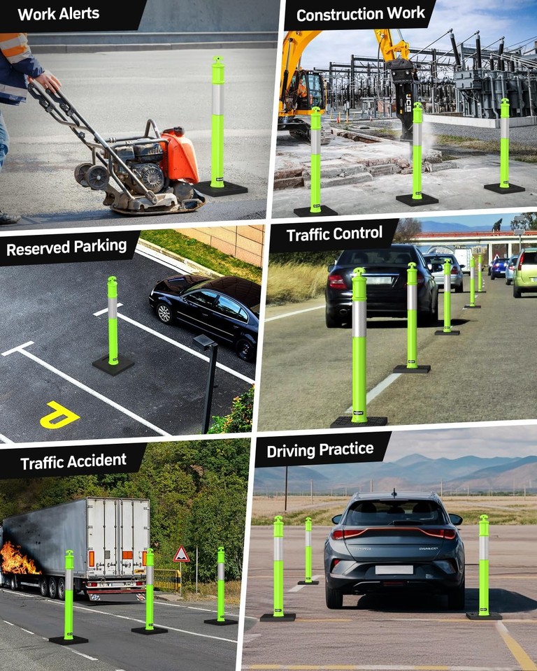 (6 Pack) 45" Lime Green Traffic Delineator Posts with Base, Delineator ...
