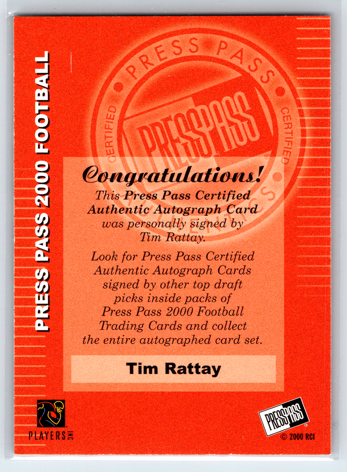 Tim Rattay 2000 Press Pass Authentics AU #NNO Louisiana Tech Bulldogs ...
