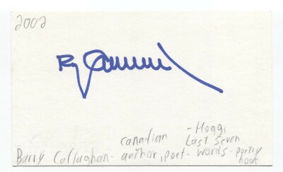 Barry Callaghan Signed 3x5 Index Card Autographed Signature Author ...
