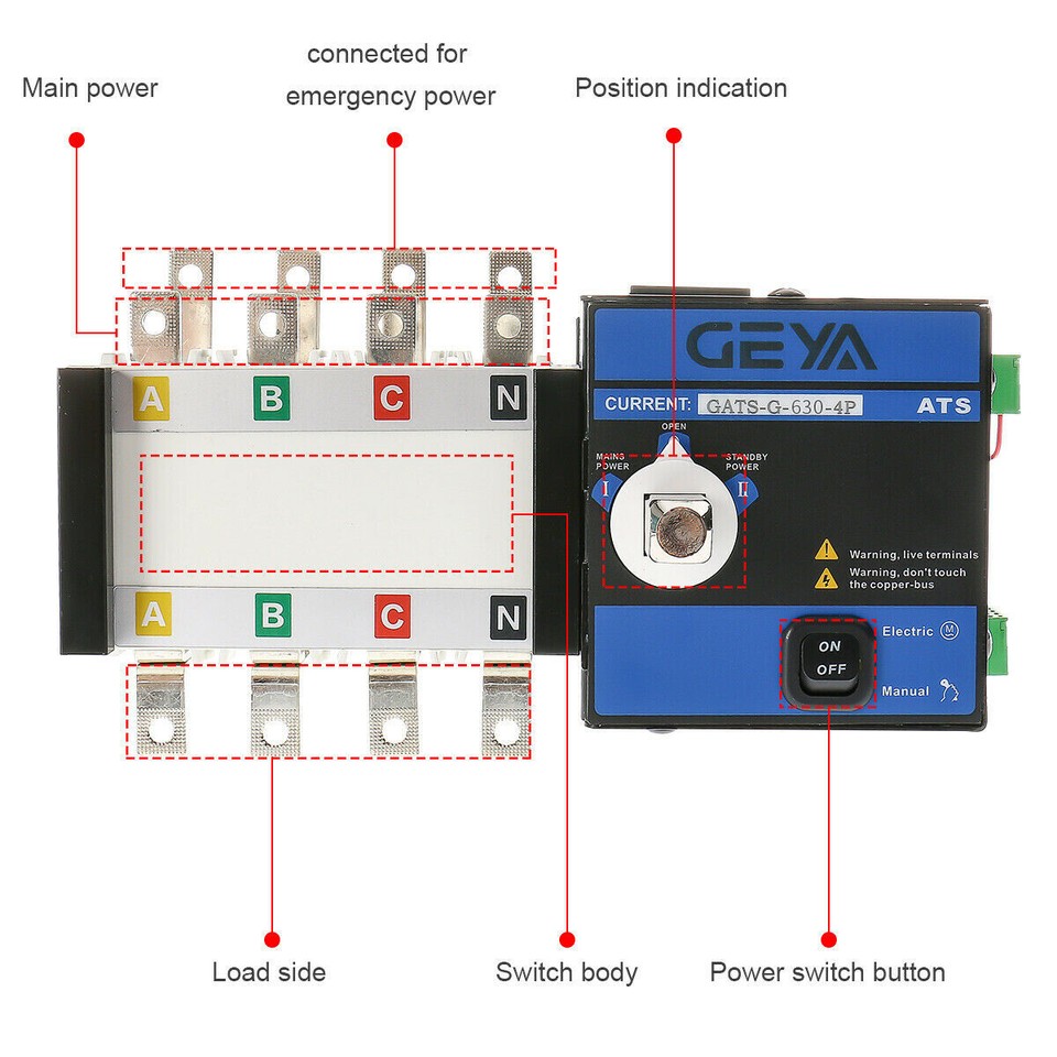 GEYA Industrial Automatic Transfer Switch 630A 4P 110/220V Grid to AC ...