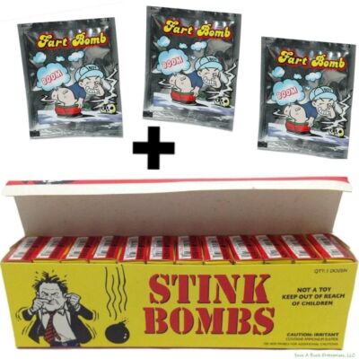 1 Case of of 36 Stink Vials + 3 Fart Bag Sacks - Combo Prank Joke Set ...