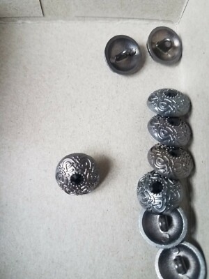4 Pewter Colored 5/8" Metal Decorative Buttons with Black Center ...