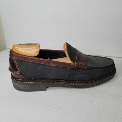 Sebago Mens Shoes Penny Loafers Navy Blue Canvas Brown Leather 10 M w ...