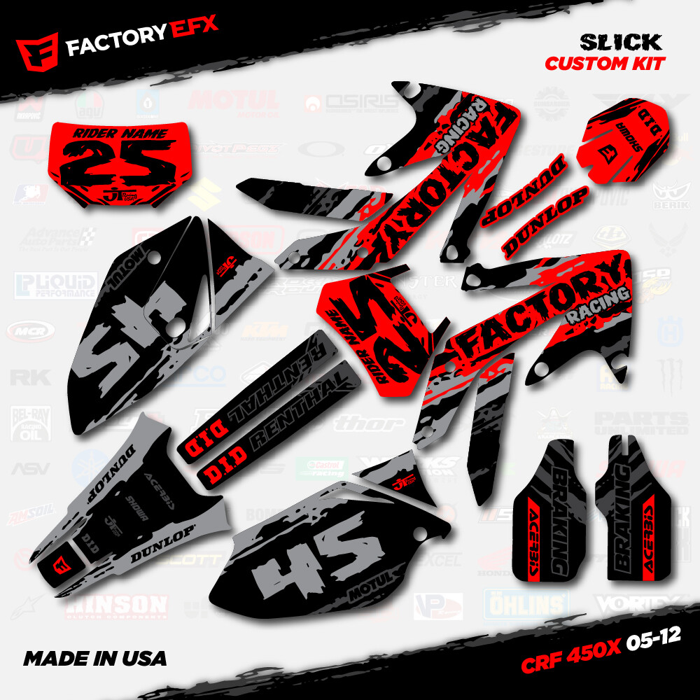 Gray & Red Slick Racing Graphics kit fits Honda Crf450X 05-18 Crf 450X ...