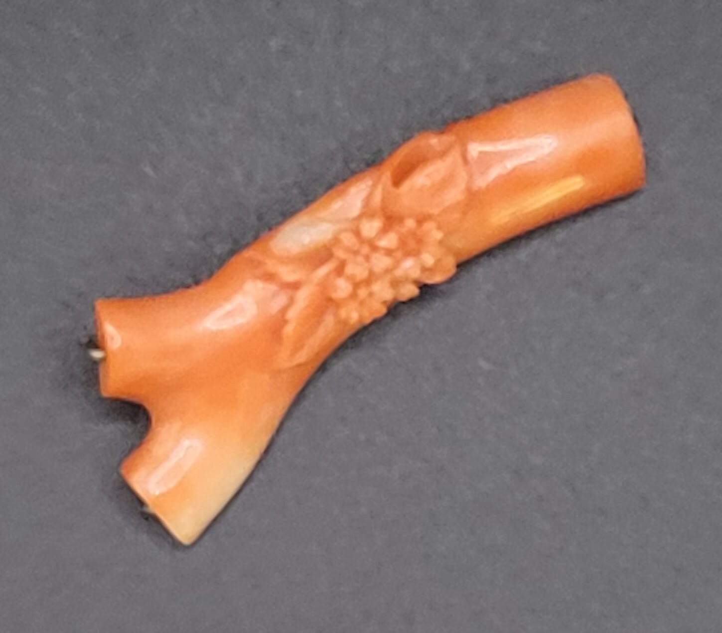 Vintage CORAL & SILVER Brooch CARVED FLOWERS ON BRANCH Boho COTTAGECORE ...