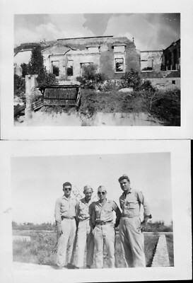 1945 WWII USAAF 6th Bomb Group Guam 2 Photos bombed bldg & buddies, me ...