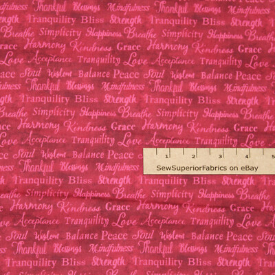 Good Vibes Positive Words Dark Red Blessing Peace Fabric 1/2 Yard # ...