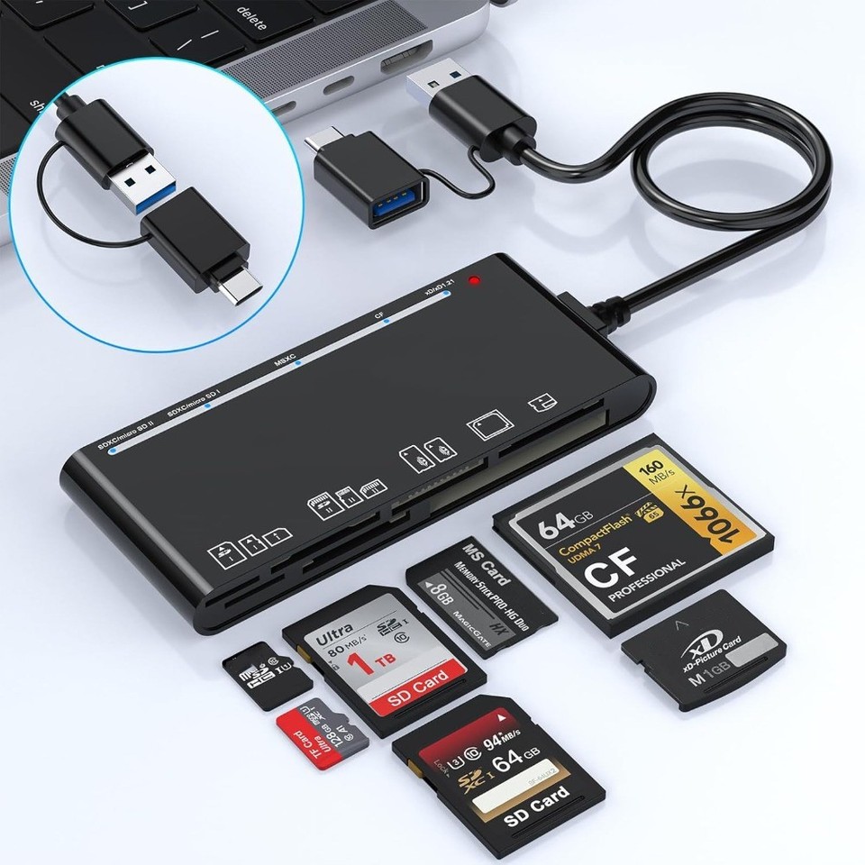 7 in 1 USB 3.0 Memory Card Reader Adapter Hub, for SD, CF, TF, Micro SD ...