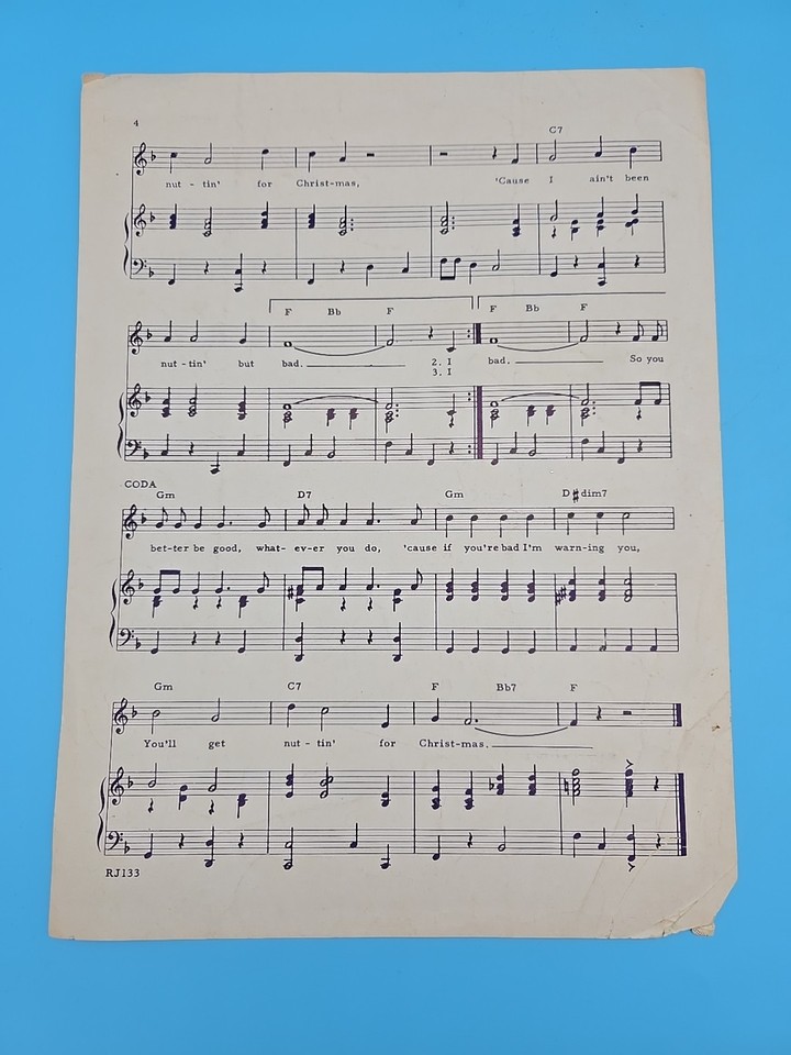 Nuttin' For Christmas 1955 Holiday Sheet Music Sid Tepper Roy Bennett ...