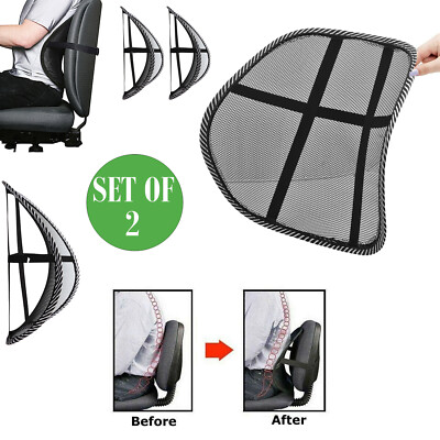 2x MESH ERGONOMIC BACK SEAT REST AIR MESH LUMBAR SUPPORT CAR OFFICE ...