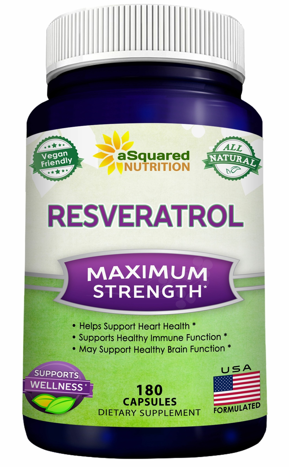 aSquared Nutrition Resveratrol - 100% Natural - 1000mg - 180 Capsules