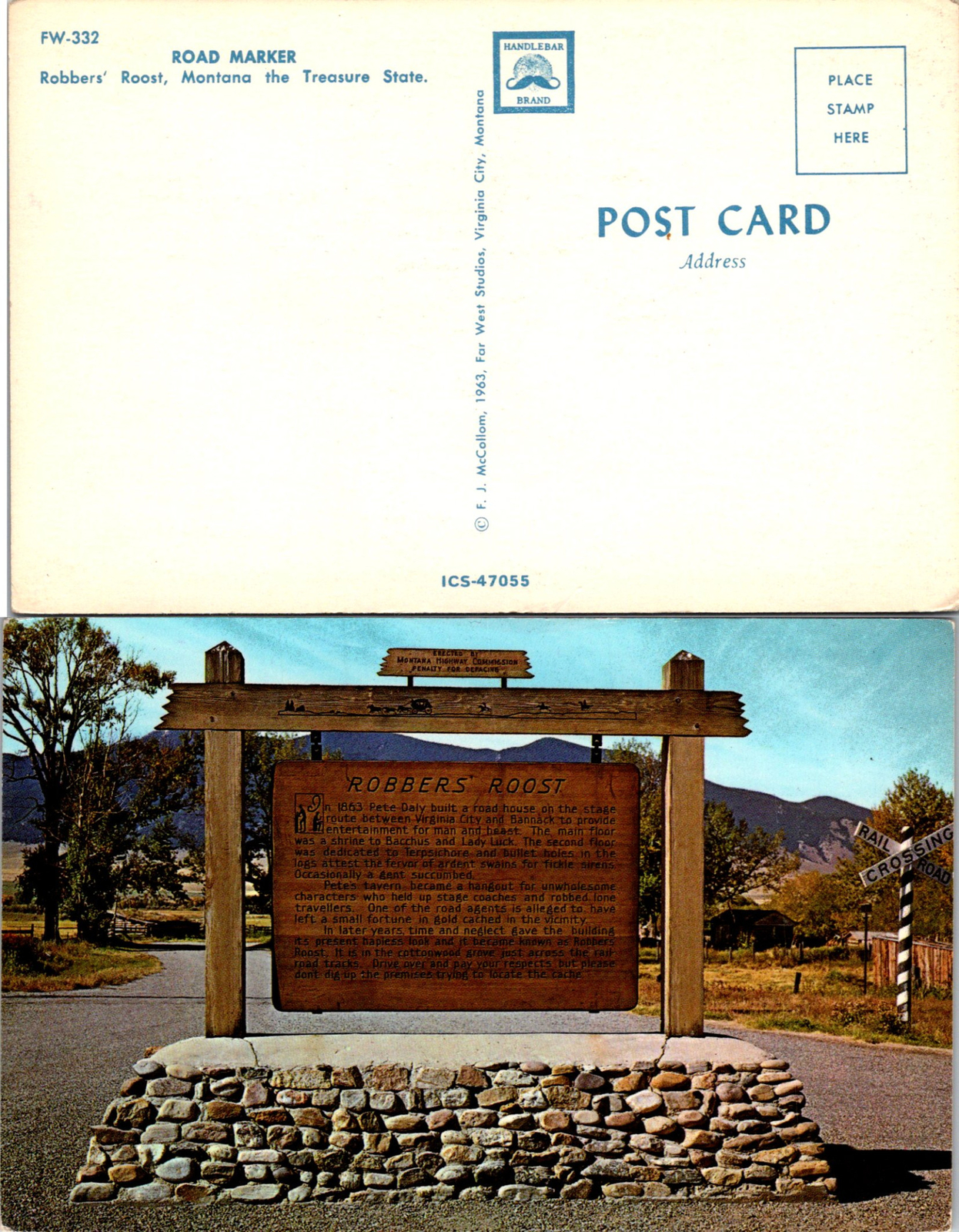 Vintage Montana Kelly Road Marker of Robbers' Roost, MT Postcard Unused ...
