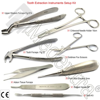 DENTAL EXTRACTING KIT UPPER WISDOM TOOTH FORCEPS LOWER MOLAR ROOT ...