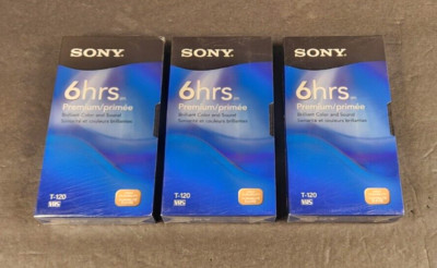 LOT OF 3 VINTAGE SEALED SONY BLANK VHS TAPES 6 HOUR T-120 BRAND NEW ...