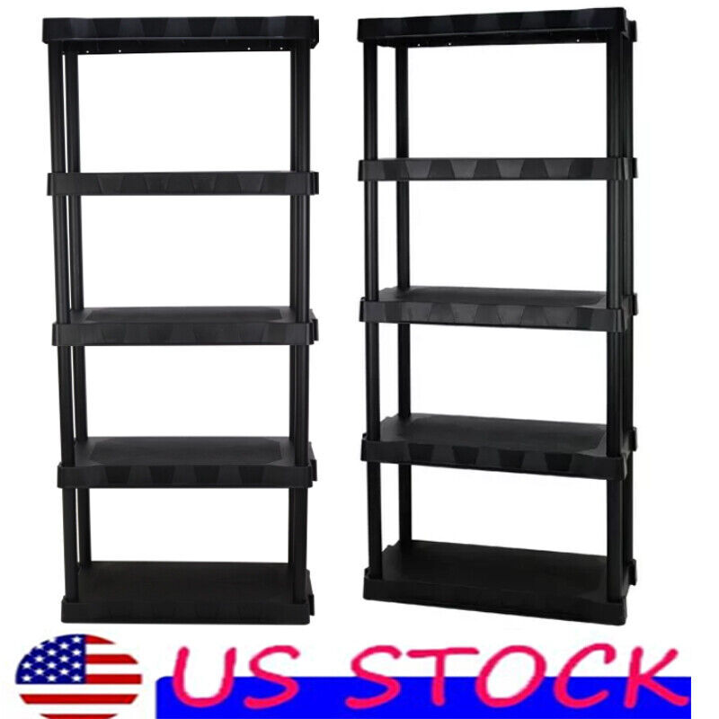 5-Shelf Plastic Garage Shelves Adjustable Storage Shelving Unit 350lbs ...