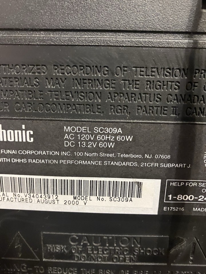 Symphonic SC309A 9" TV VCR VHS Combo Player A/V Retro Gaming CRT TV W ...