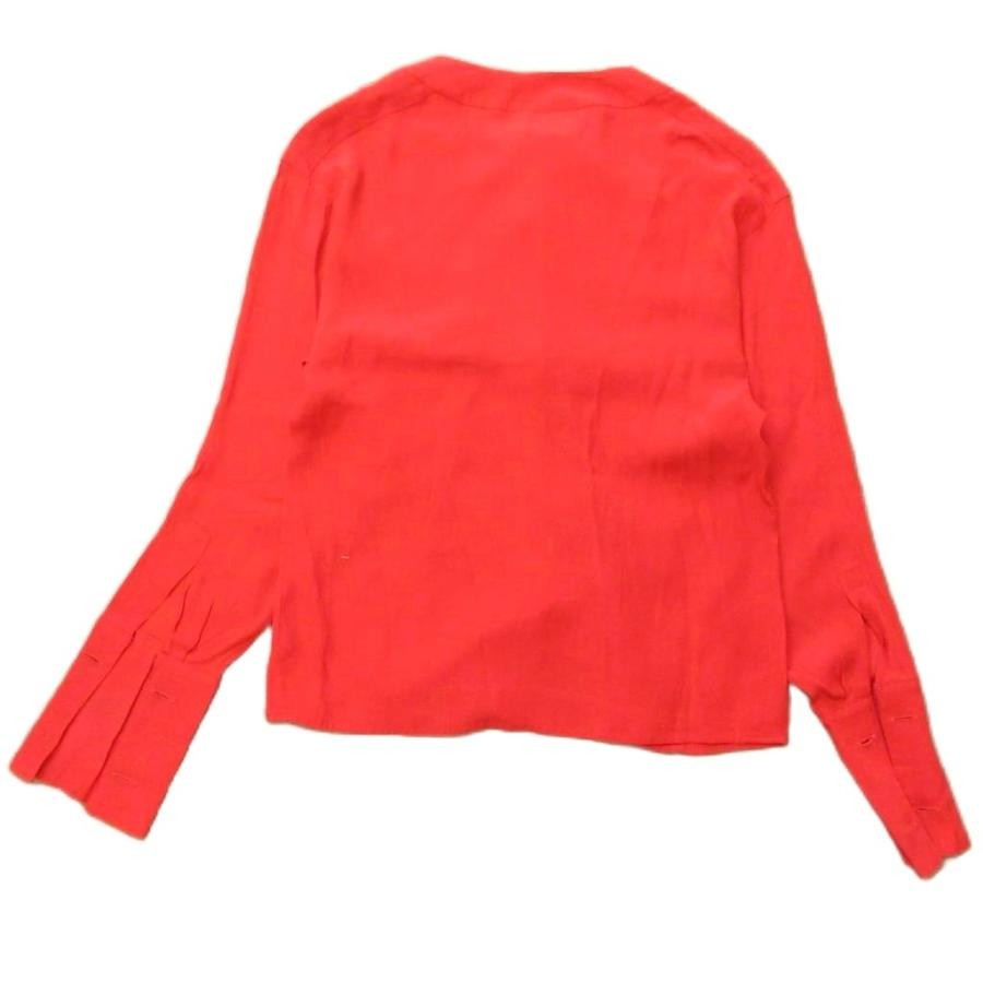 Chanel Coco Mark Cuff Shirt Blouse Long Sleeve Gold Button Red F Women ...