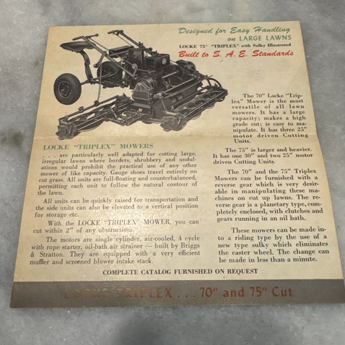 Vintage Locke Triplex Commercial Reel Lawn Mower 70 Sales Brochure ...