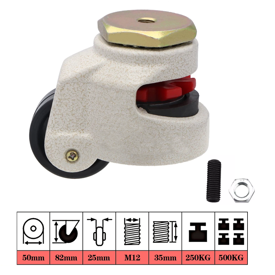 4 x Stem Leveling Machine Casters with Nylon Wheel, Retractable ...