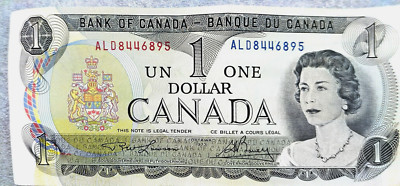 VTG 1973 Bank of Canada Queen Elizabeth II Banknote $1 1 Dollar Bill ...