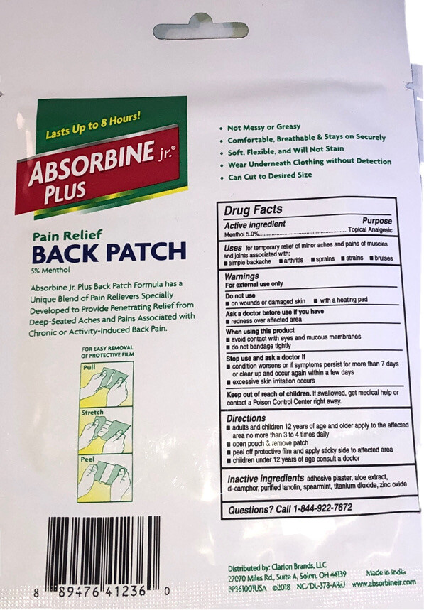 SHIP 24HR-2pk Absorbine Jr. Plus Medicated Pain Relief Back Patch-X ...