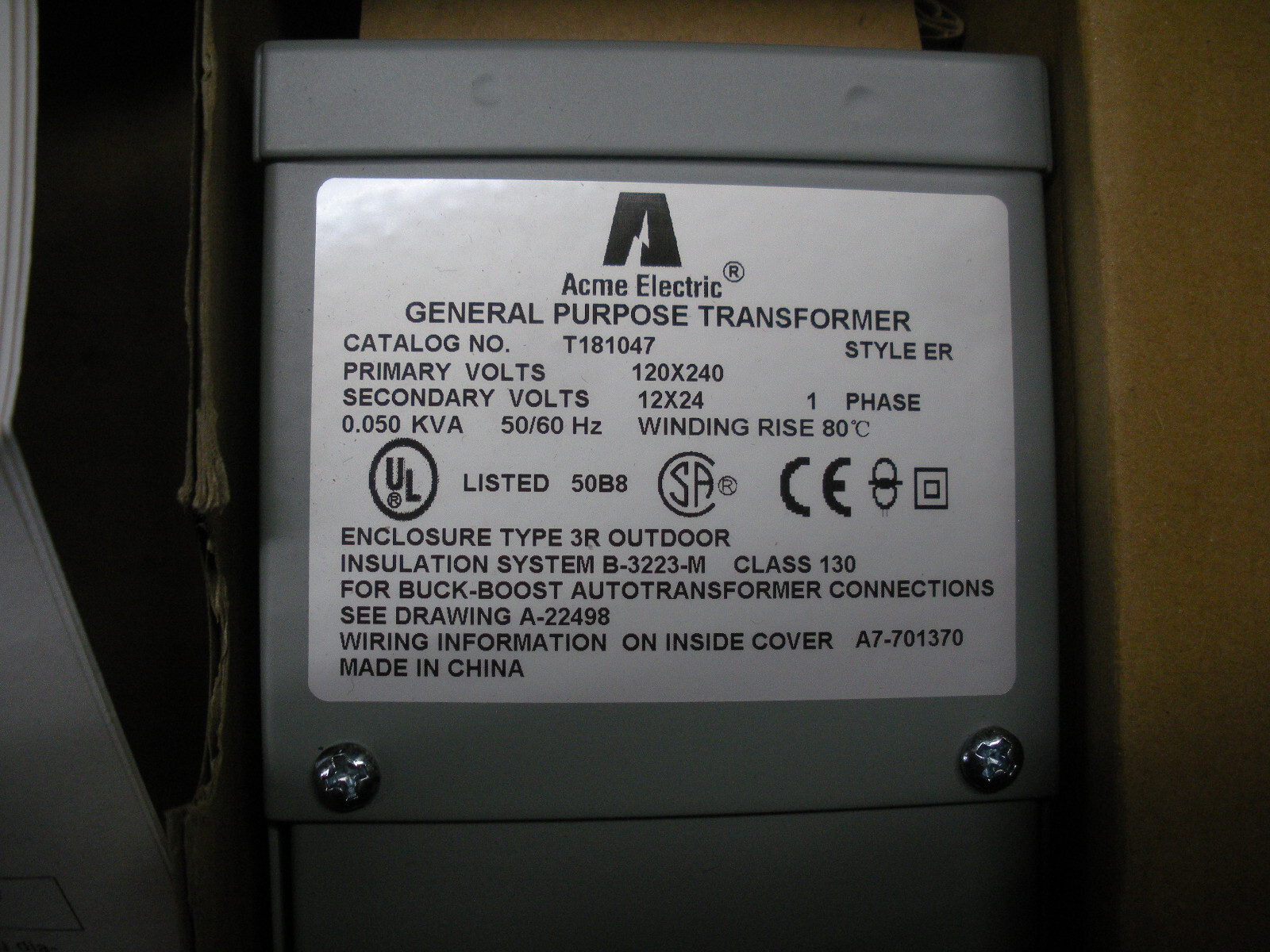 Acme T181047 50VA buck-boost transformer 120/240-12/24 5 available NIB ...