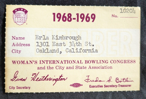 Women's International Bowling Congress (WIBC) 1968-1969 Membership Card ...