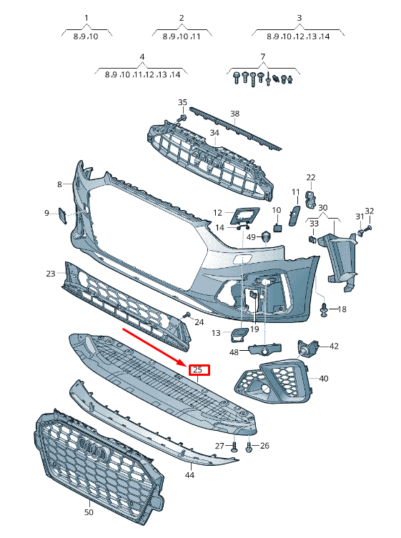 AUDI A4 Avant B9 Front Bumper Closing Element 8W0807611F NEW GENUINE ...