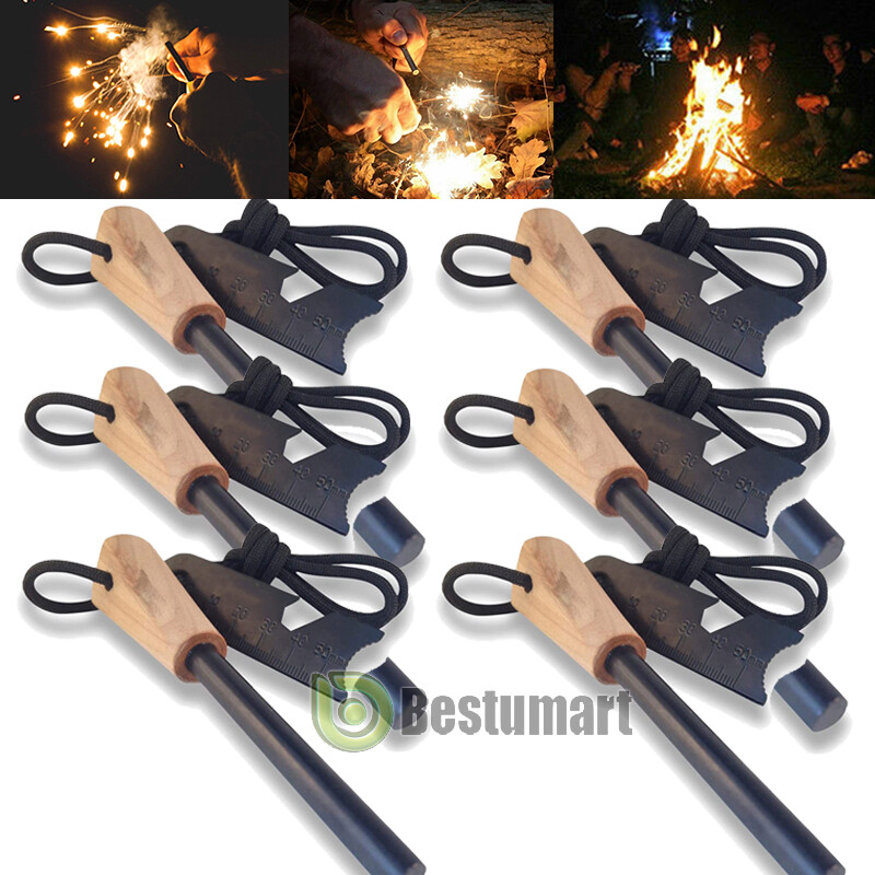 LOT Huge Ferro Rod Ferrocerium Flint Steel Fire Starter Lighter +Rope ...