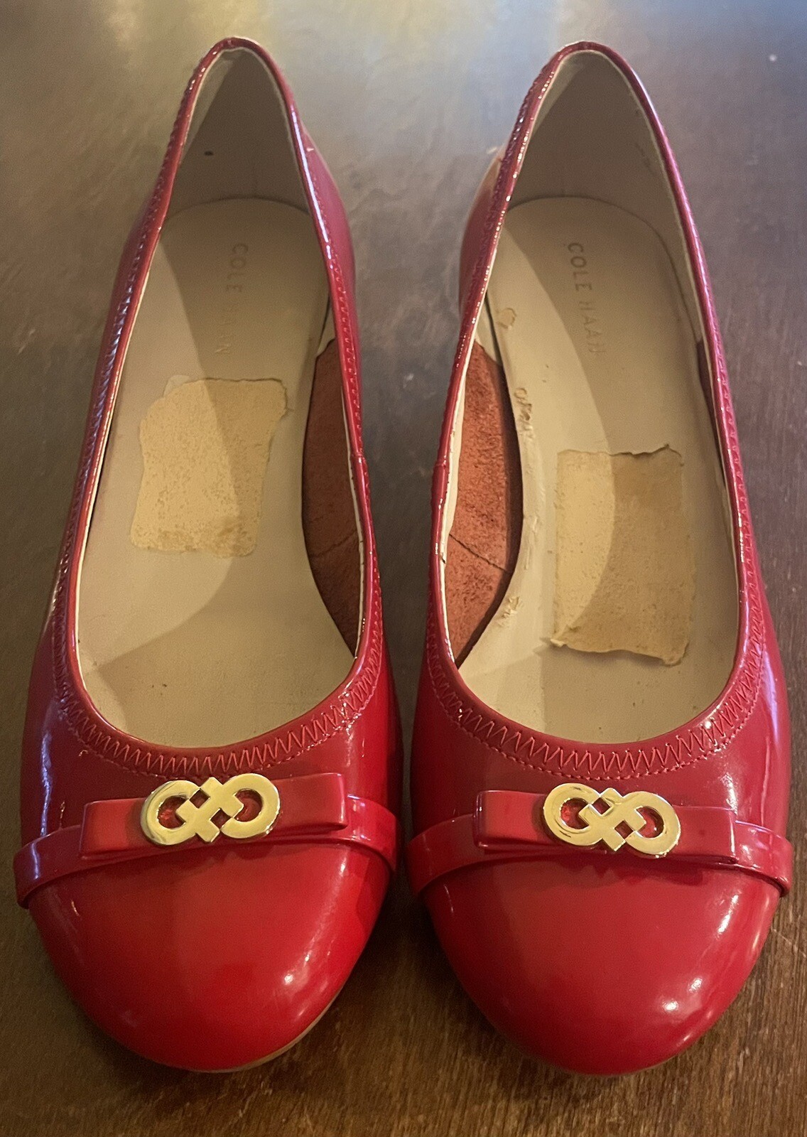 COLE HAAN Red Patent LEATHER with GOLD EMBLEM Wedge DRESS Shoes WOMEN’S ...