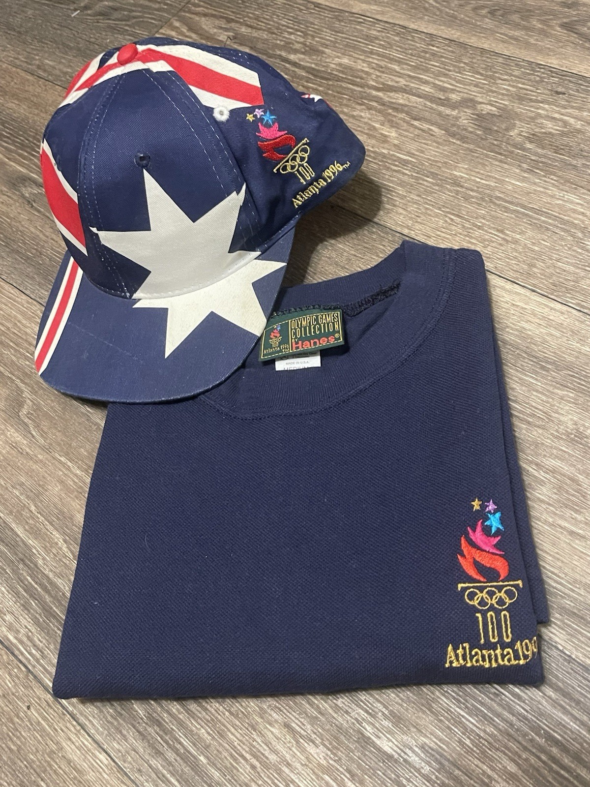VTG 1996 Atlanta Olympic Game Collection Navy blue Sh… - Gem