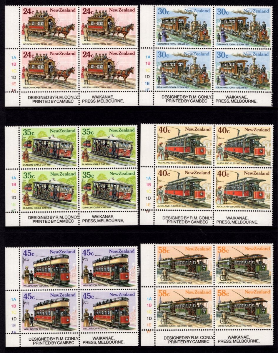 NEW ZEALAND - 1985 'VINTAGE TRAINS' Set of 6 Corner Blocks MNH [D3624 ...