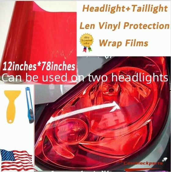 12"x78" Transparent Red Headlight Taillamp Lens Vinyl Protection Wrap ...