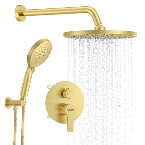Shower Set - Brushed Gold Finish, Powerful High Pressure Showerhead ...