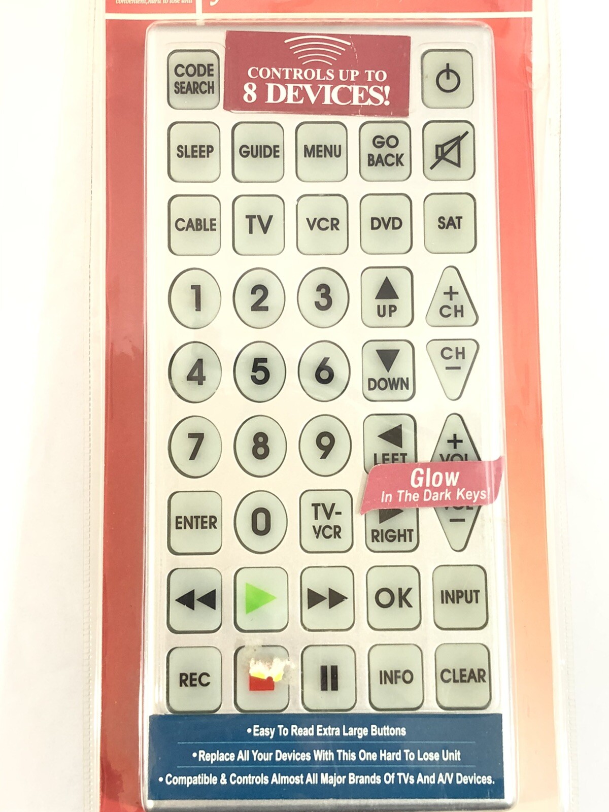 Universal Jumbo Remote Control 5 x 11 Jumbo Controls 8 Devices Glow in ...