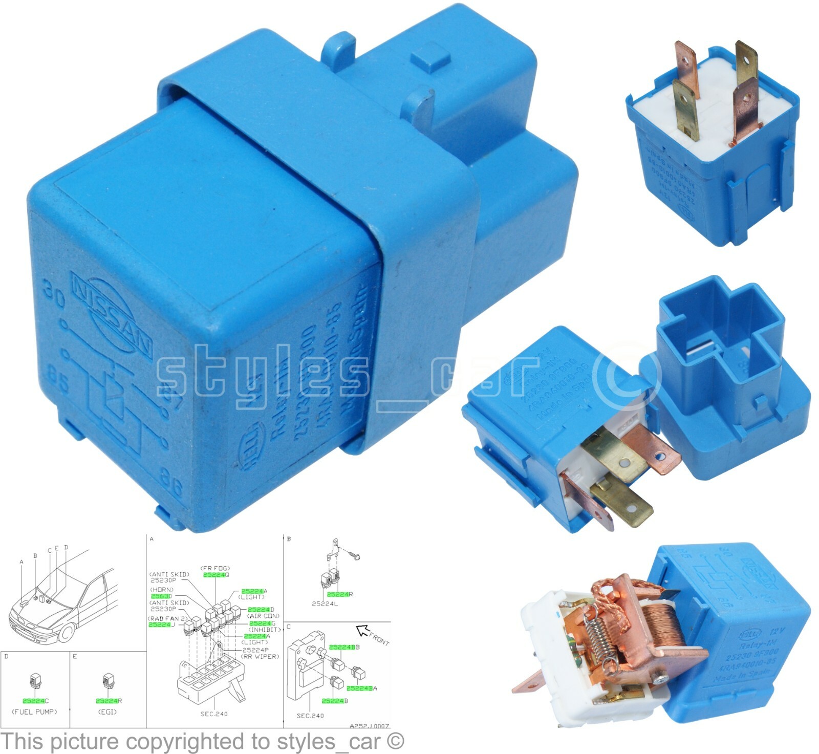 25230-9F900 Genuine Nissan & Infiniti 12V 4-Pin Blue Relay-1M Hella ...