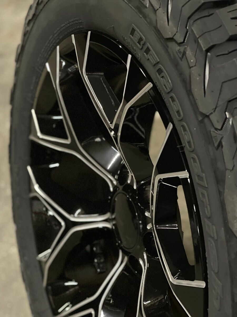 20x9 OE Rep Snowflake Black Wheels 32" BFG AT Tires 6x5.5 Chevy ...