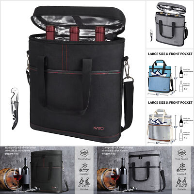 Wine Carrier Tote Bag Insulated 3 Bottle Cooler Carrying Case for ...