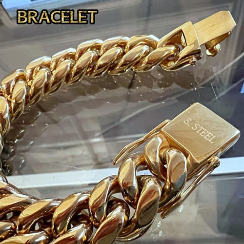 14k Gold Plated Stainless Steel 18mm Cuban Miami Link Bracelet Kilo ...