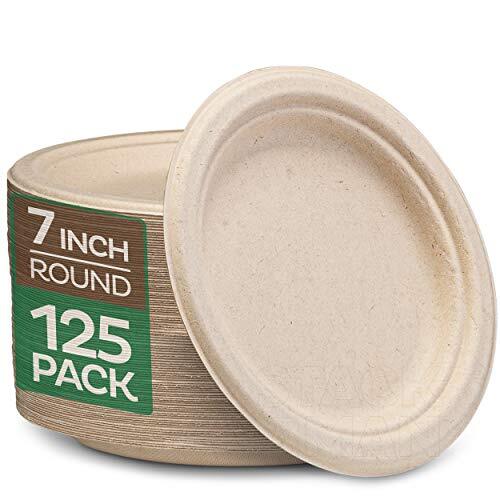 100% Compostable 7 Inch Paper Plates [125-Pack] Heavy-Duty Plate ...