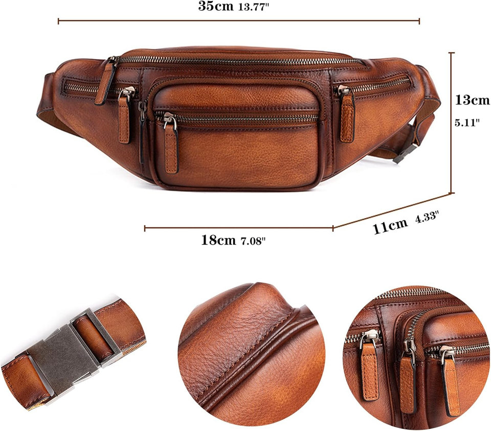 Genuine Leather Fanny Pack Waist Bag for Travel - Multiple Pockets ...