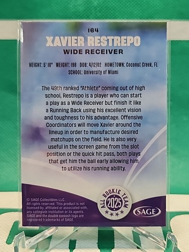 2025 Sage Football - Hi Series - All Rookie Card - Xavier Restrepo ...