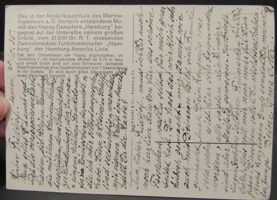 Hapag Steamer "Hamburg" and Replica 1:20 Scale Model, Vintage Postcard ...