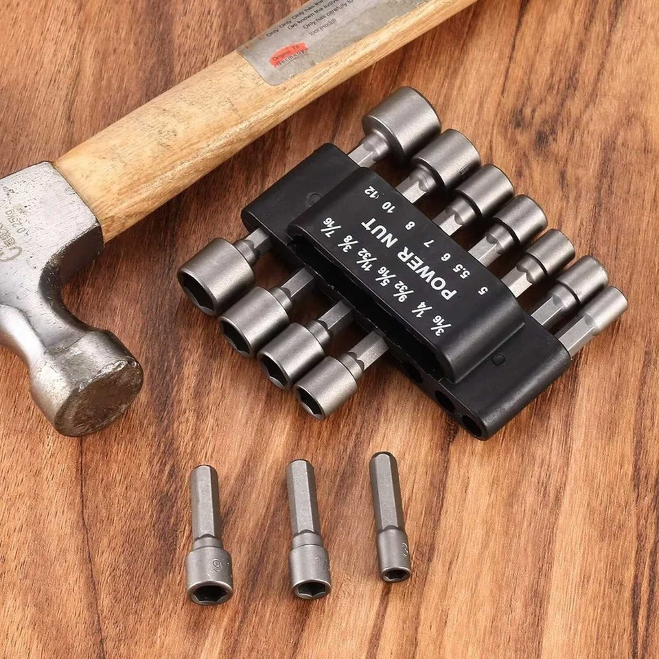 14PC POWER Nut Driver Drill Bit Set Socket Bit Adapter metric & SAE ...