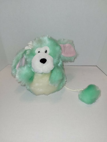 Vintage Commonwealth plush stuffed green dog with flower 9" ball tail ...