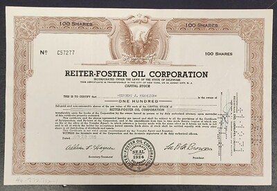 Reiter-Foster Oil Corporation 100 Shares 1955 Stock Certificate | eBay