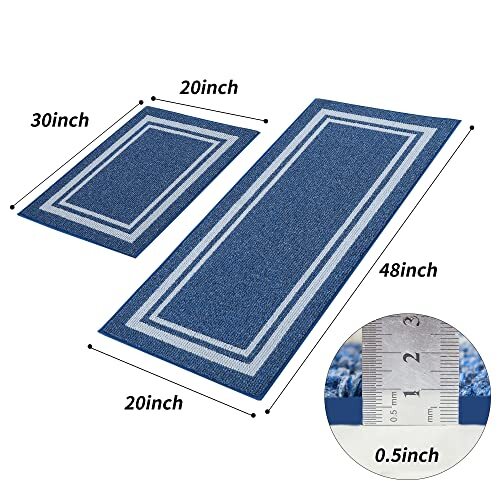 Kitchen Rugs Non-Slip 20x30/20x48 Inch Thick 20 x 30 "+ 20 x 48 " Blue ...