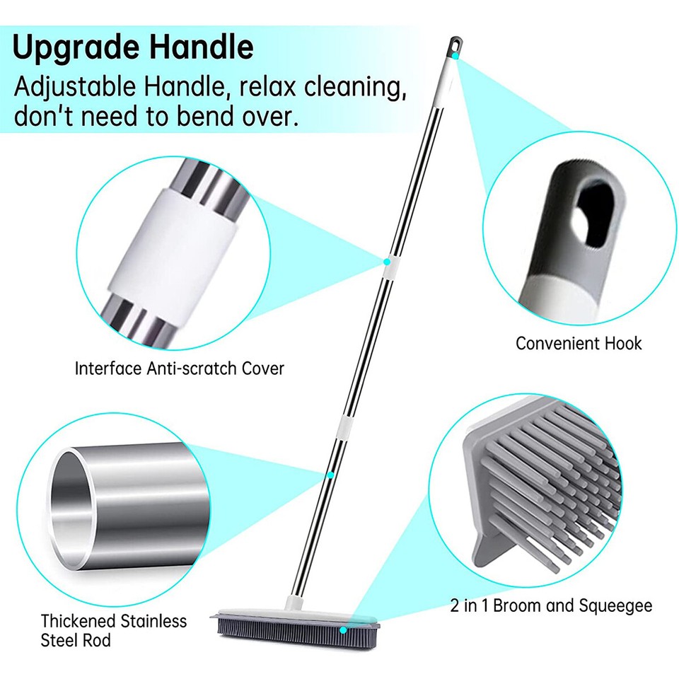 Rubber Broom with Built in Squeegee Soft Bristle Rubber Sweeper with ...