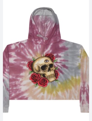 MBM Gallery SKULL & ROSES HOODIE Pullover Crop Hoodie Medium NWOT | eBay