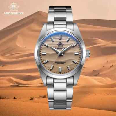 36MM Addiesdive AD2030 Quartz Sand Dial Mens Watch Steel Bracelet ...